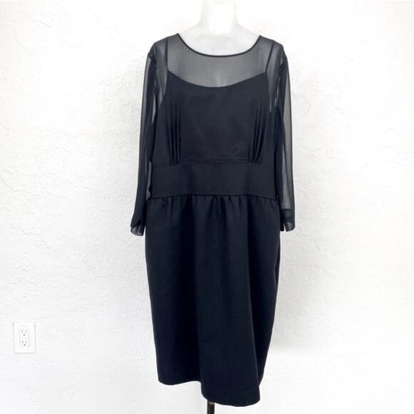 Talbots | Dresses | Talbots Black Crepe Mesh Sheer Long Sleeve Sheath ...